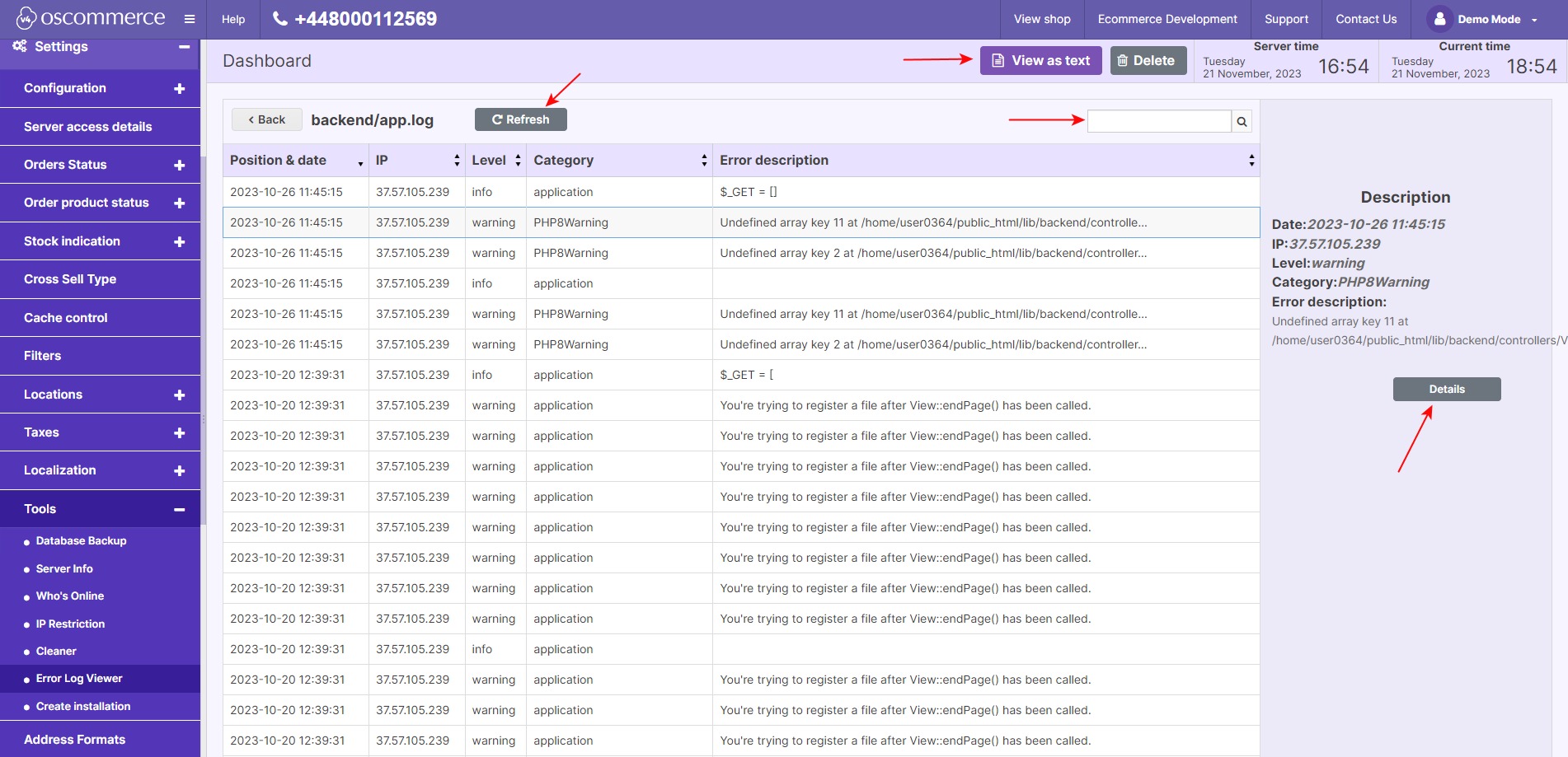 Leading e-commerce and ERP agency UK - Managing Error Log Viewer