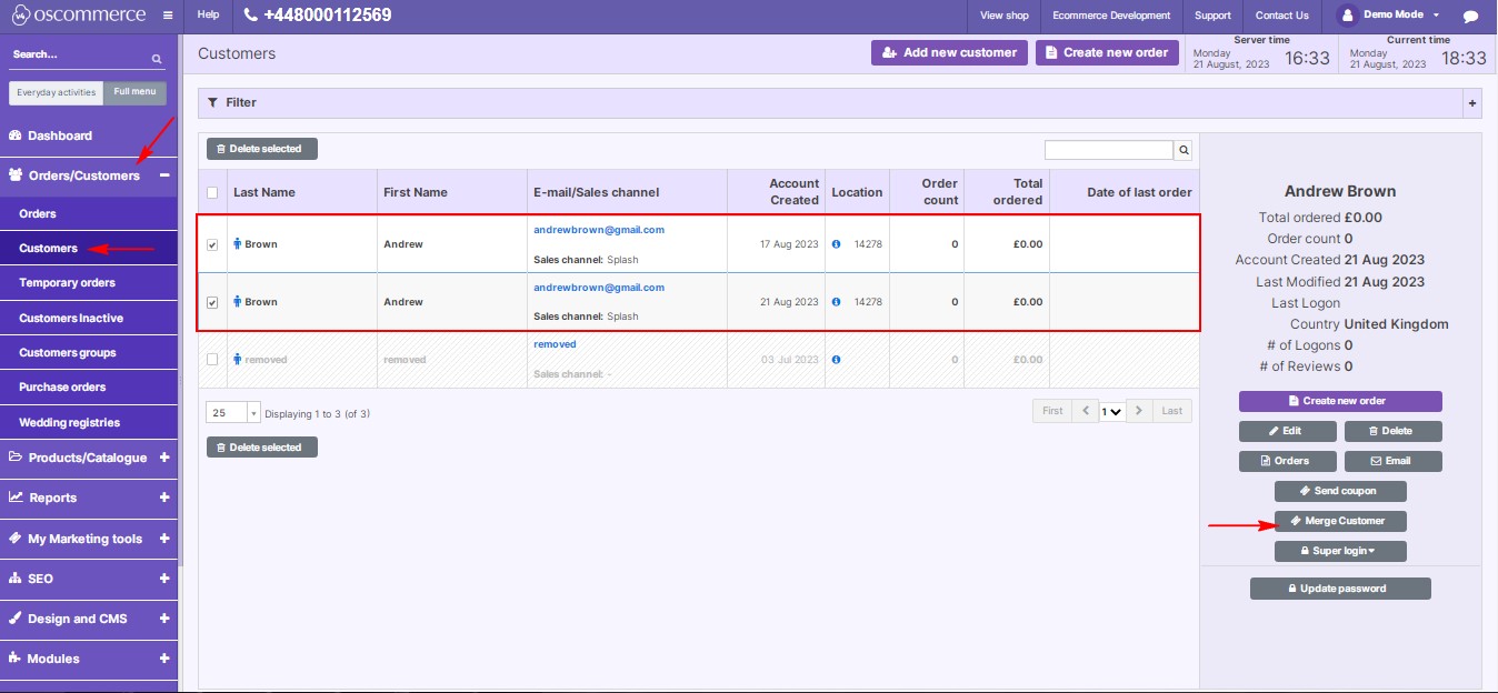 Leading e-commerce and ERP agency UK - Managing Merge Customers Module